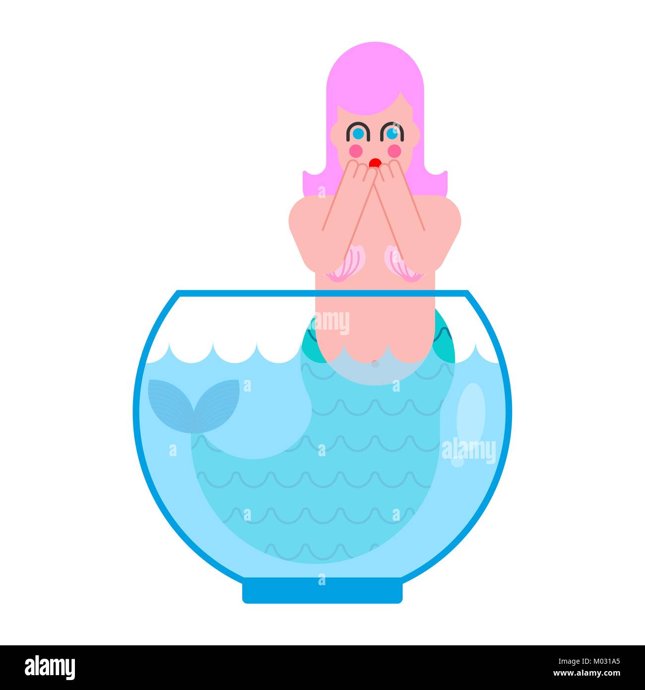 Mermaid In aquarium Frightened. Mythical sad woman with fish tail ...