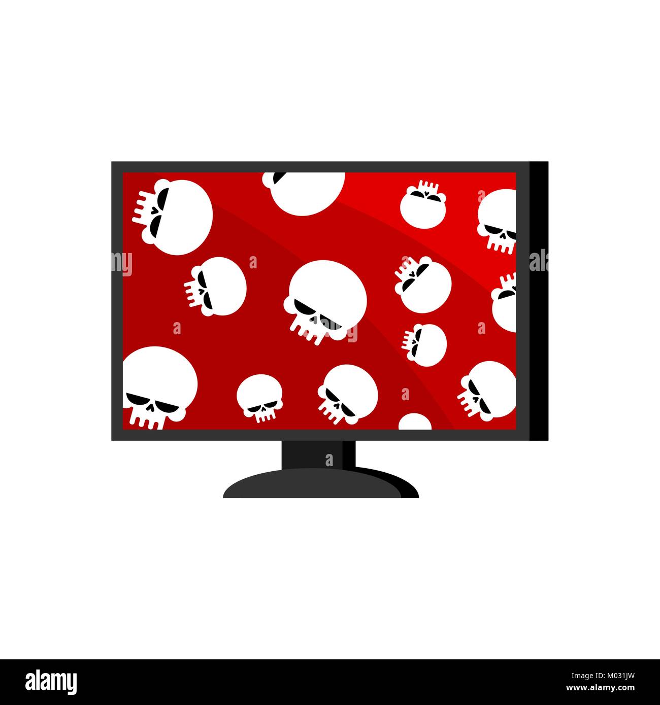 Virus in computer. Skull on monitor. Cyber attack for pc. Death ...
