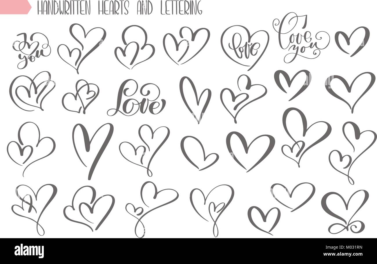 Big set valentines day hand written lettering heart love to design ...