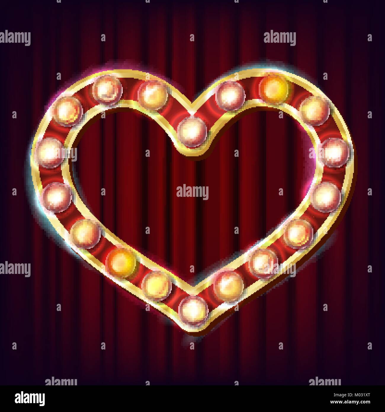 Golden Heart Frame Vector. Electric Glowing Element. Realistic ...