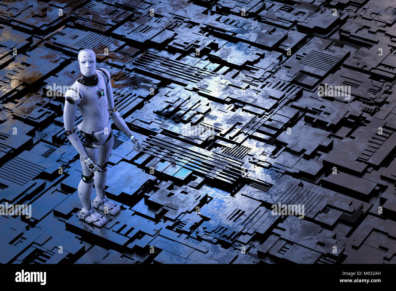 3d rendering android robot with metallic floor background Stock Photo - Alamy