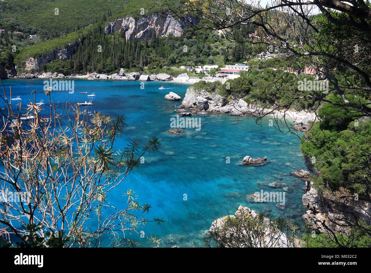 Corfu beach - Greece island nature. Rovinia beach in Liapades Stock ...