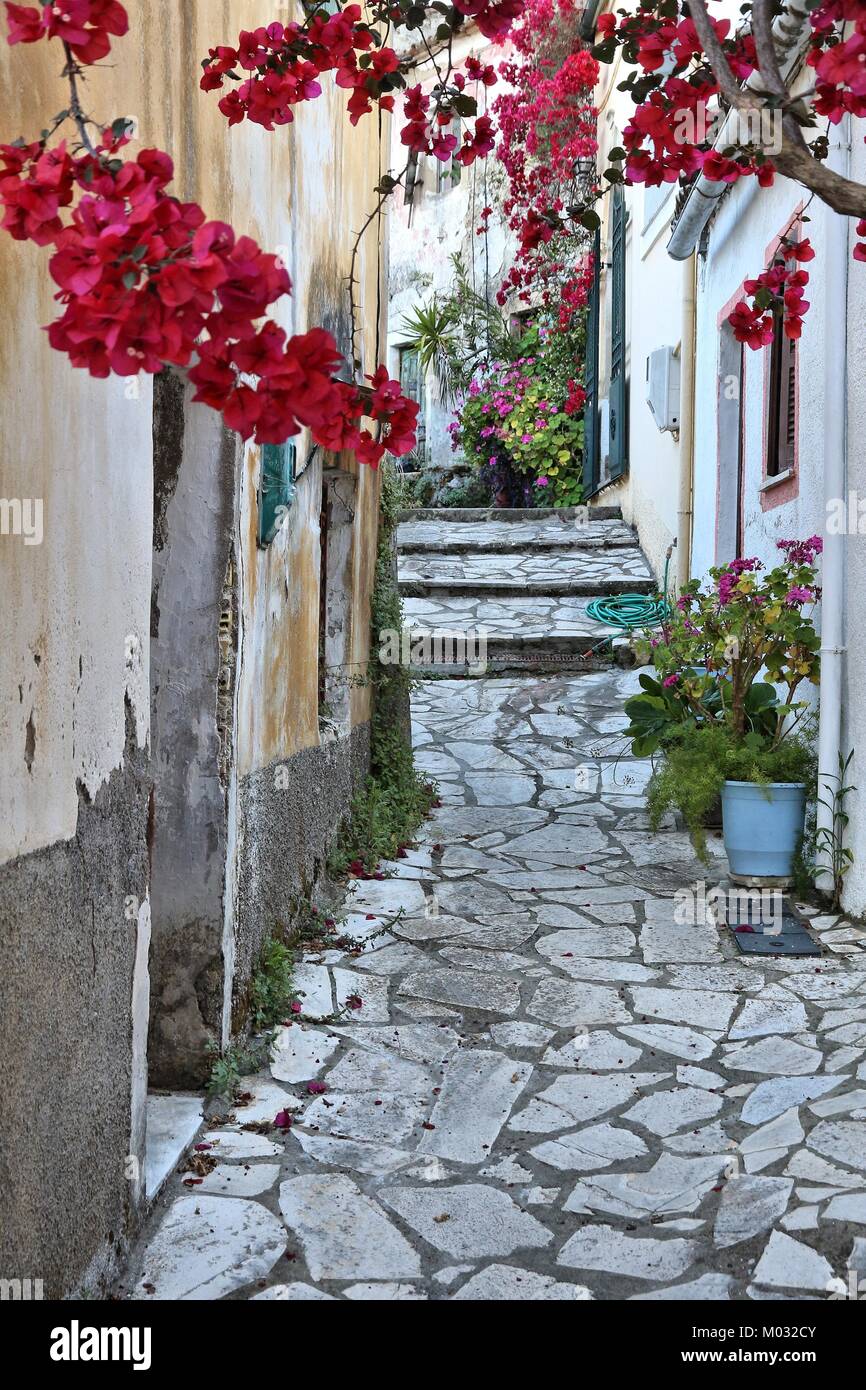 Greek village at the island of Corfu - Sinarades Stock Photo - Alamy