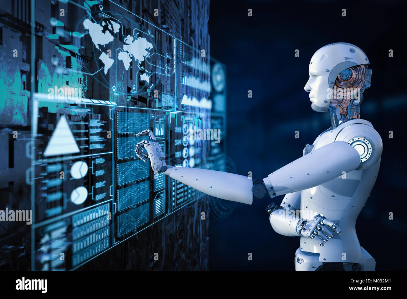 3d rendering robot working with digital display Stock Photo - Alamy