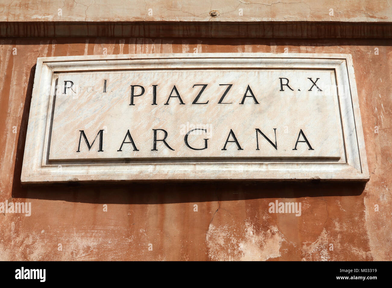 Piazza Margana - square name sign in Rome, Italy. Campitelli district ...