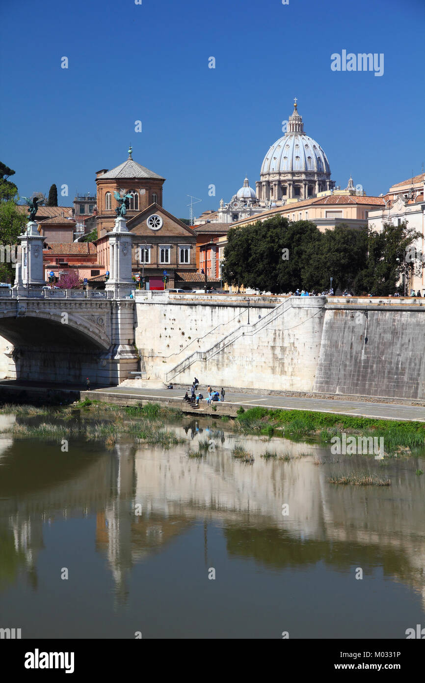 Rome, Italy. View of famous River Tevere and Vatican in background ...