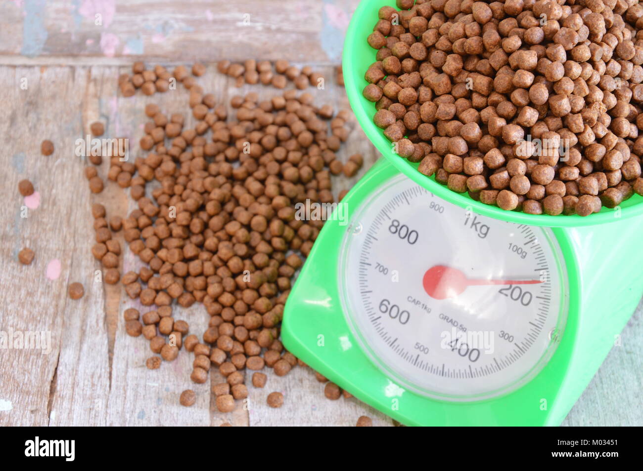 dog food on green weighting scale Stock Photo - Alamy