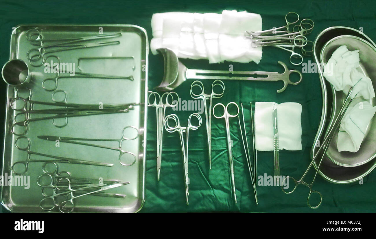 This image showcases a set of caesarean section tools, used in medical ...