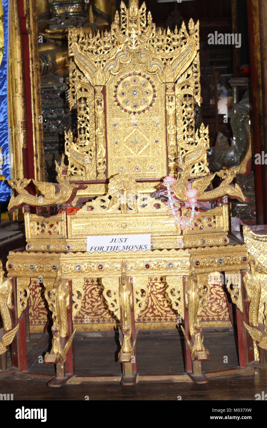 The Burmese throne at Kyaung Khon Monastery, located on Inle Lake ...