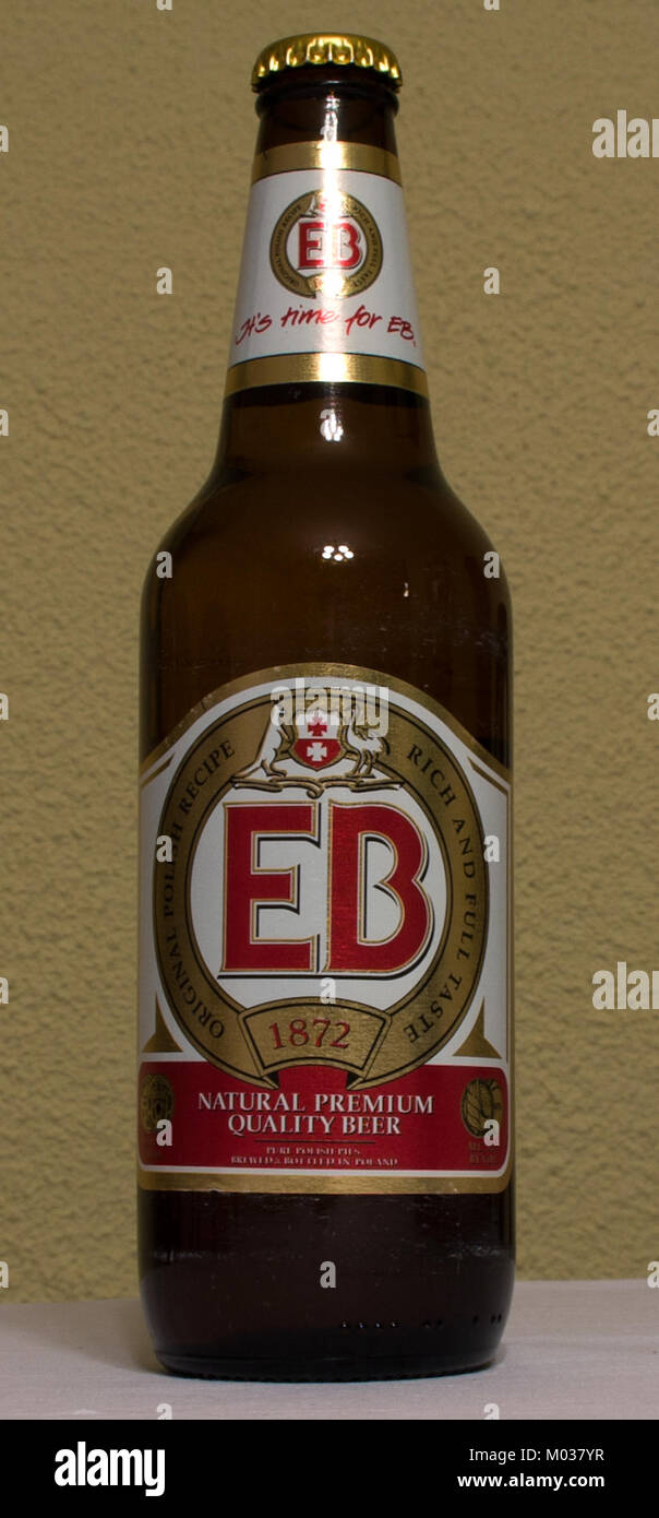 A historical photograph of a beer bottle labeled 'EB', likely from the ...