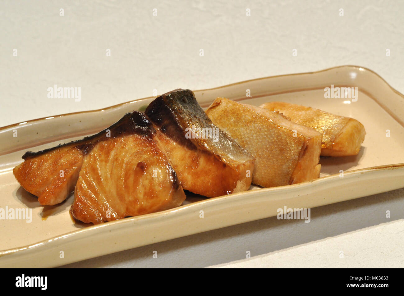 Buri-no-teriyaki, a Japanese dish featuring buri fish glazed with ...