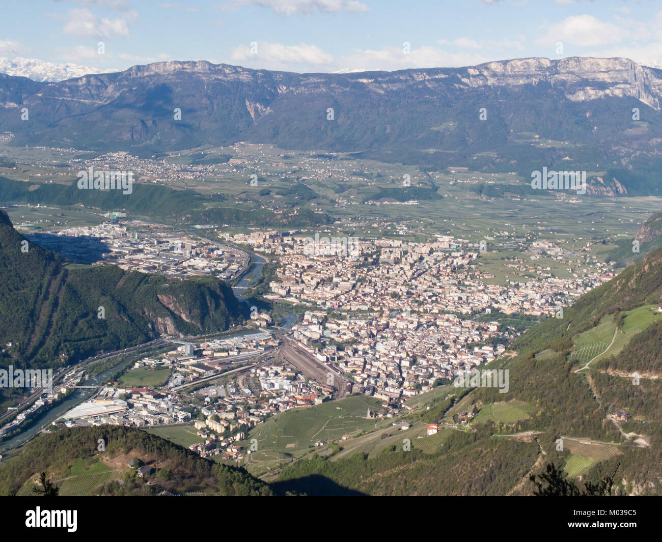 This image depicts the city of Bozen (Bolzano), Italy, from the east ...