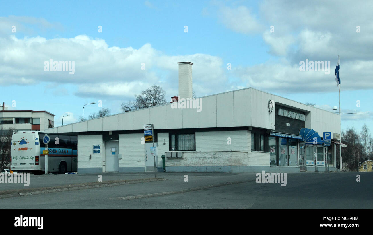 This image depicts the bus station in Tornio, Finland, showing the ...