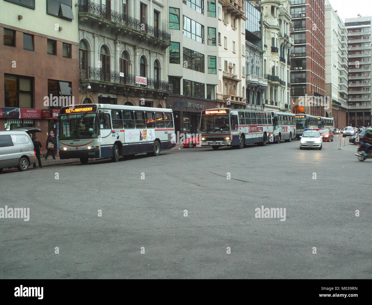 A scene of buses gathered at Plaza Independencia, a prominent public ...