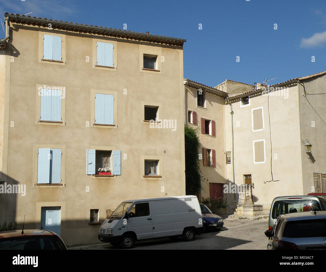 A 1958 photograph of Place Francou in Buis-les-Baronnies, France ...