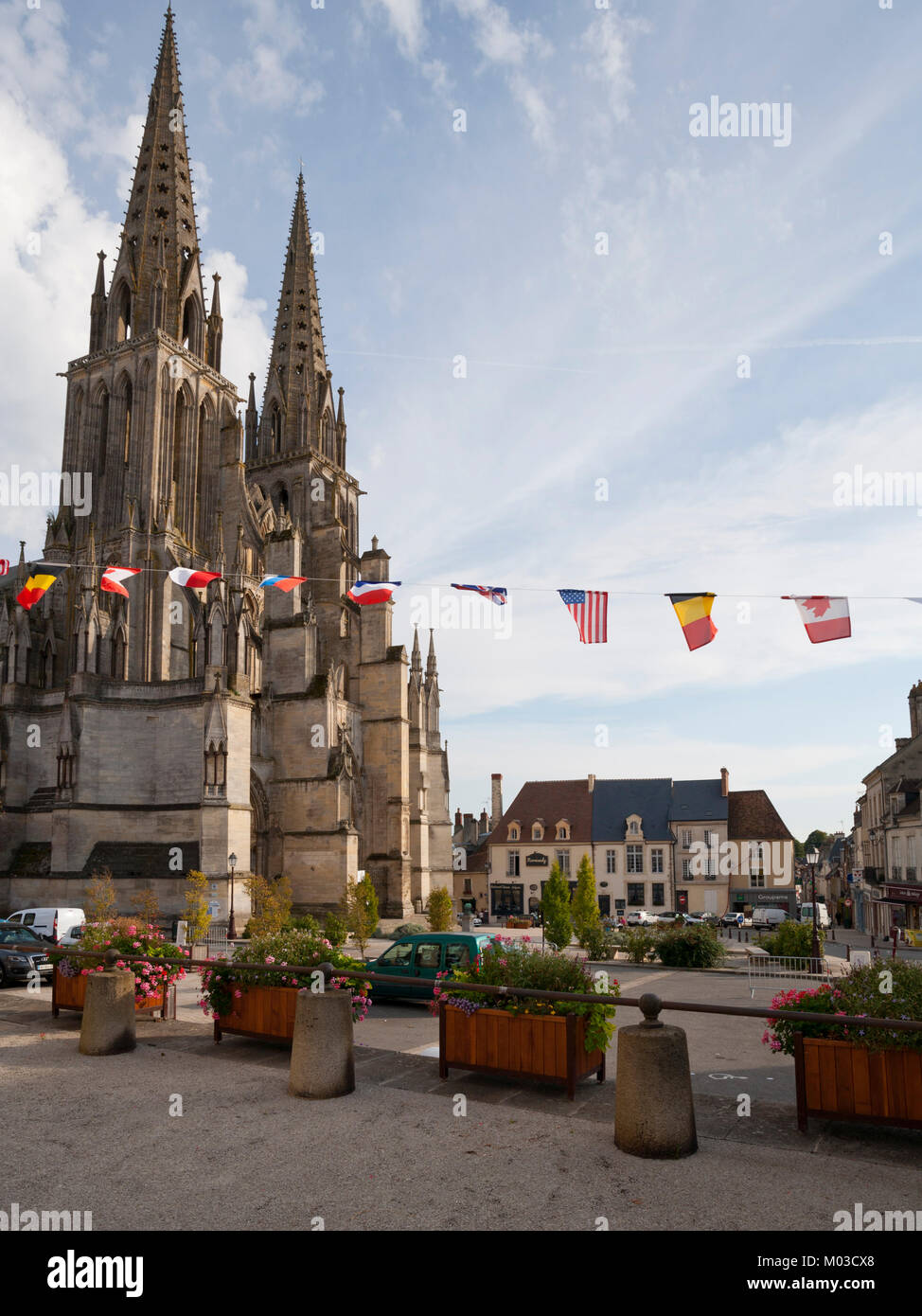 Sees, Normandy, France - 19th September 2014: Looking up at the twin ...