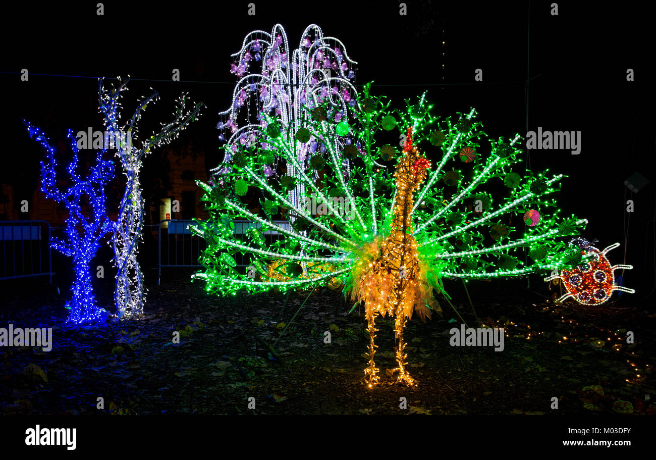 GENOA (GENOA), ITALY, JANUARY 2, 2018 - Illuminated and colored animals ...