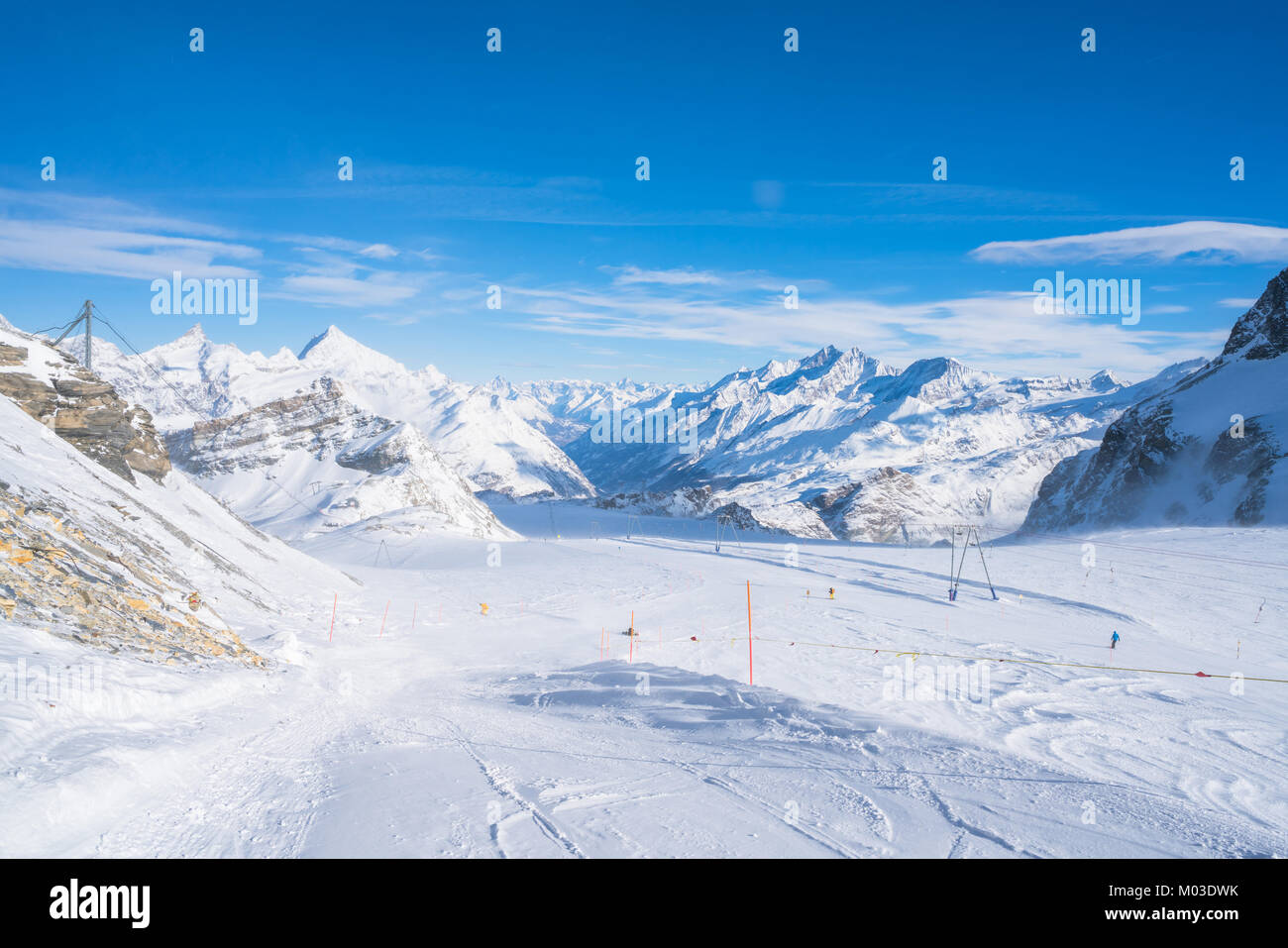View of Italian Alps from Plateau Rosa in the winter in the Aosta ...