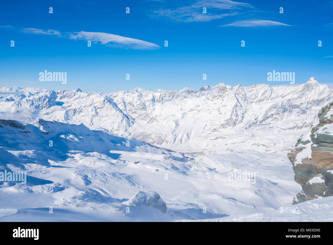 View of Italian Alps from Plateau Rosa in the winter in the Aosta ...