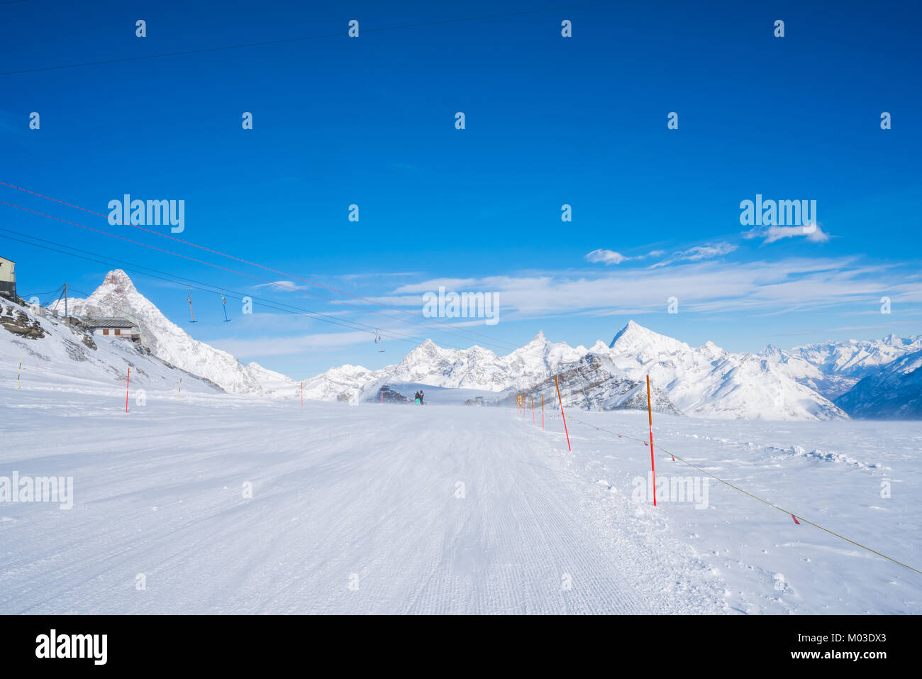 View of Italian Alps from Plateau Rosa in the winter in the Aosta ...