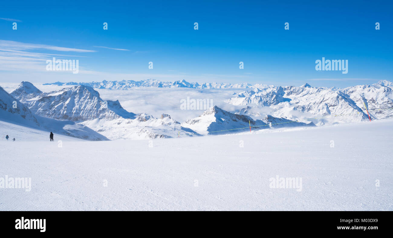 View of Italian Alps from Plateau Rosa in the winter in the Aosta ...