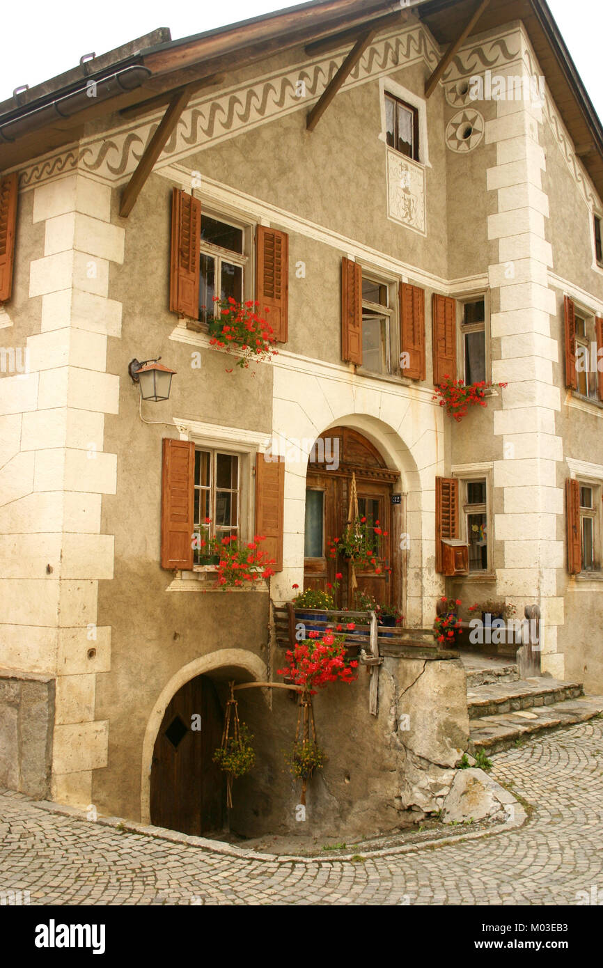 Unique houses in the old village of Guarda, Switzerland Stock Photo - Alamy