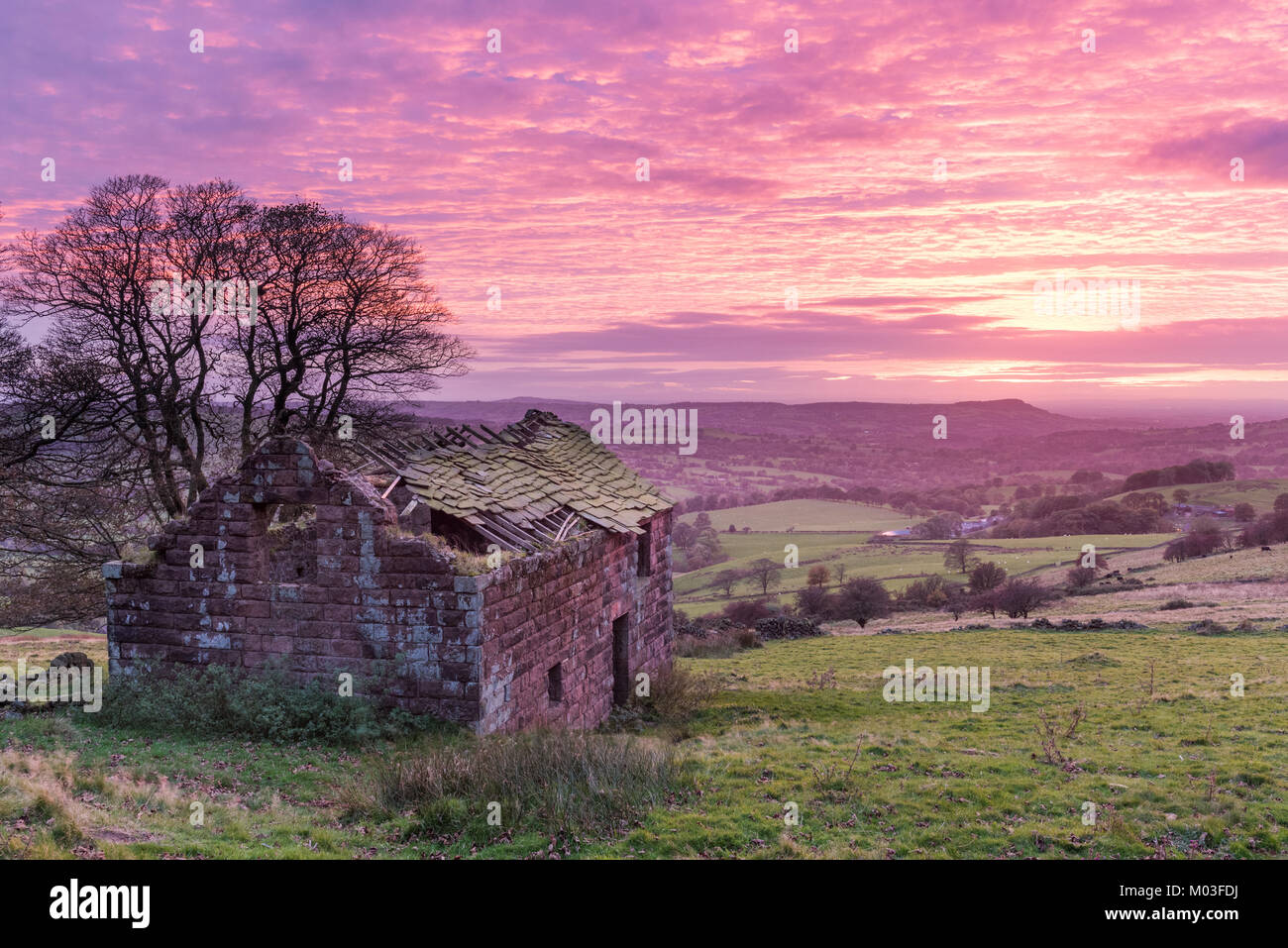 Epic sunset at Roach End Barn - Peak District Stock Photo - Alamy