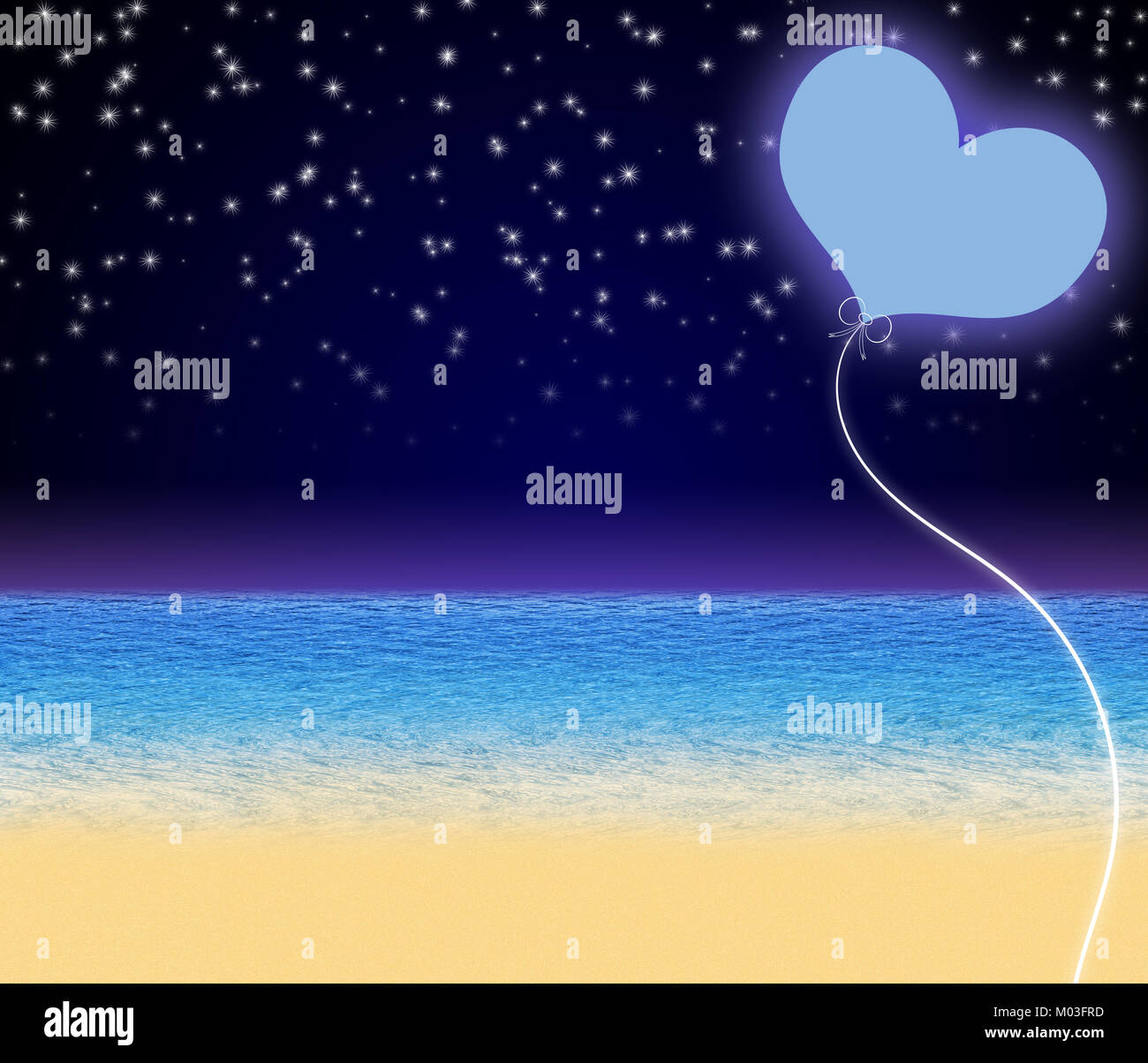 Heart moon in the night above beach, bound with a ribbon Stock Photo ...