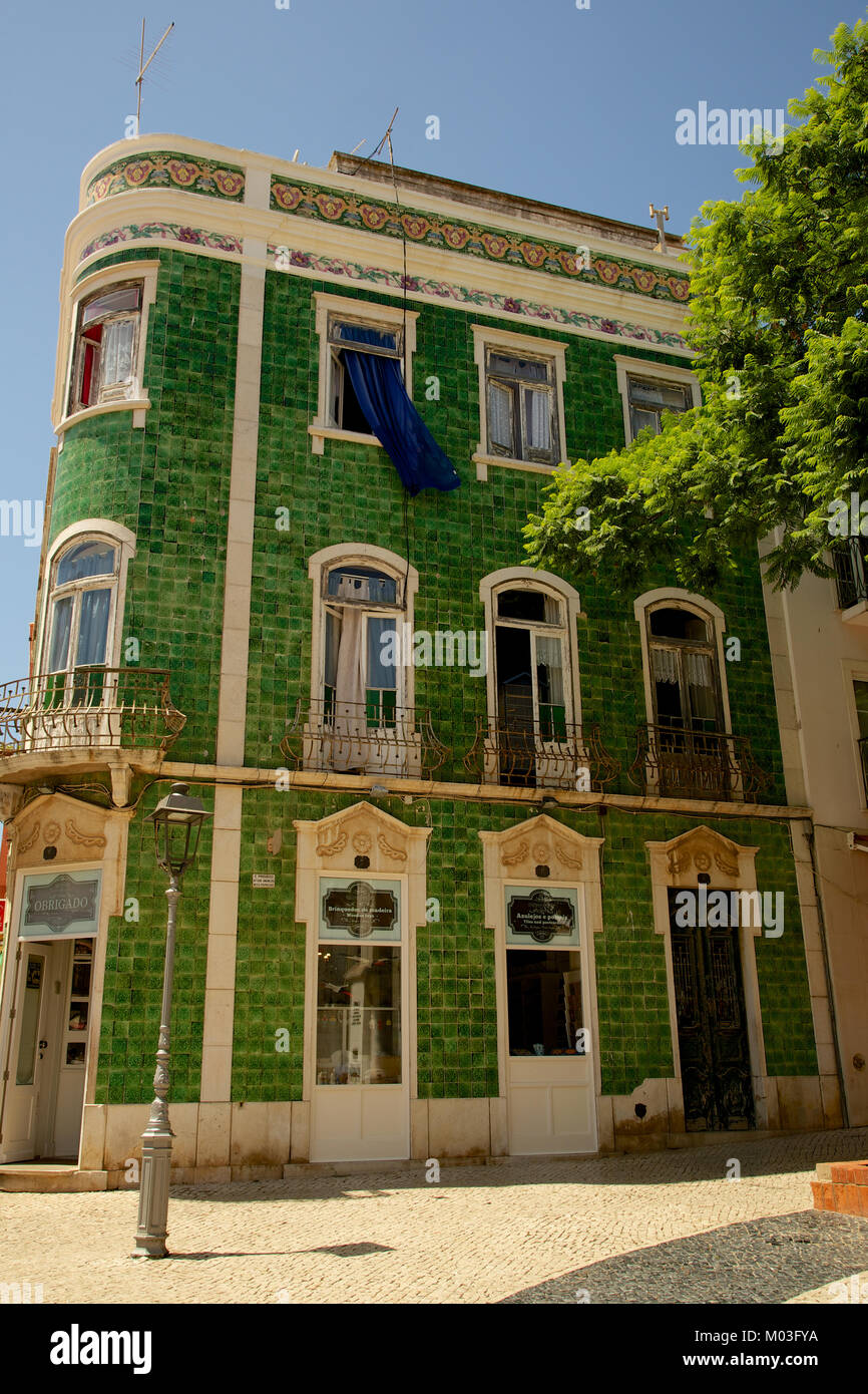 Historical tiled shop front in the old city of Lagos, Algarve, Portugal ...