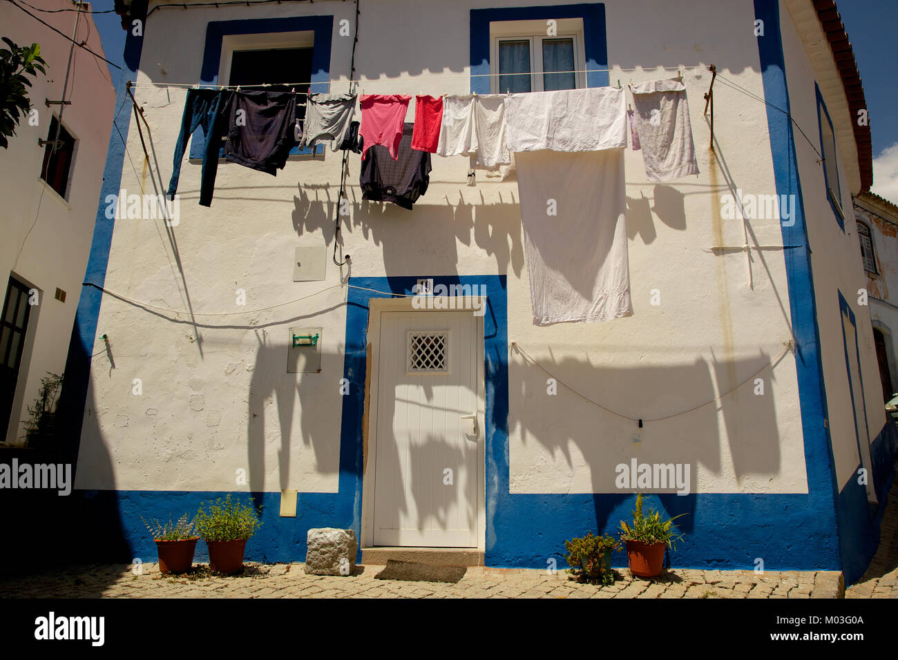 Street scenes and washing line, in the hilltop town of Monchique ...