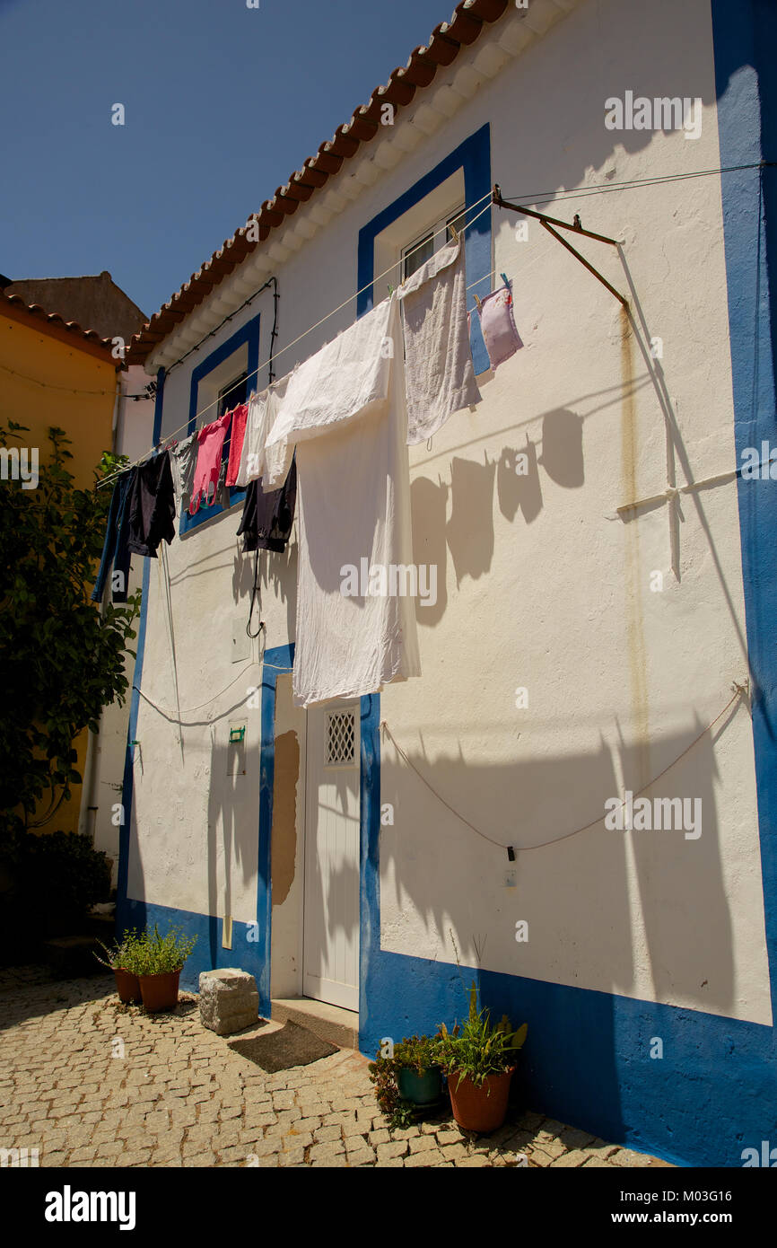 Street scenes and washing line, in the hilltop town of Monchique ...
