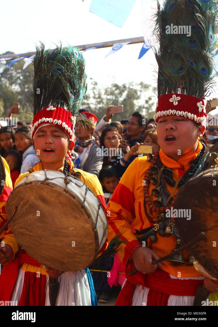 Kathmandu, Nepal. 18th Jan, 2018. Shamans from Tamang community perform ...