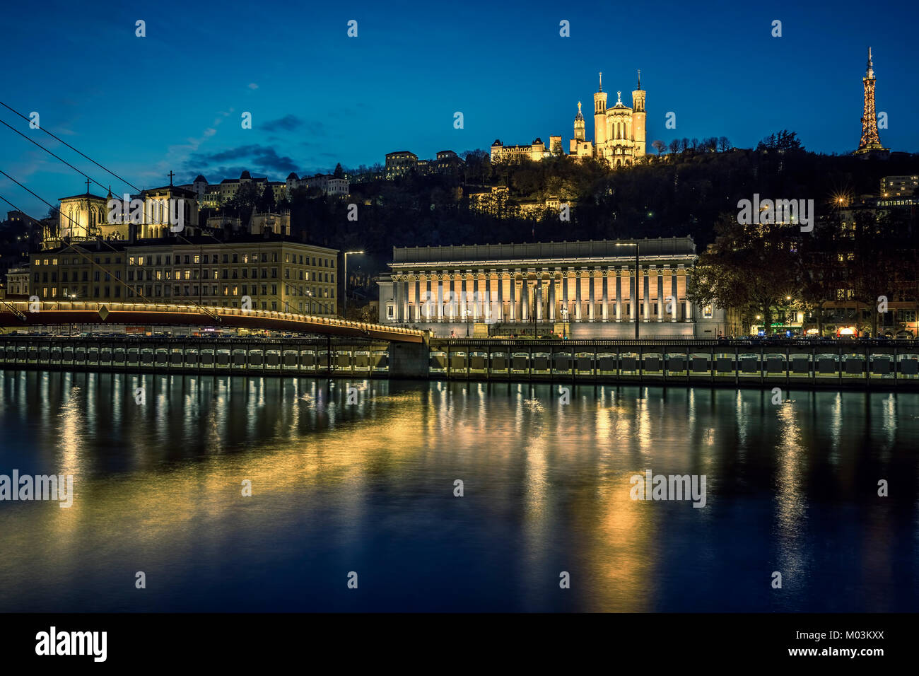 View of Lyon and Saone river at night, France Stock Photo - Alamy