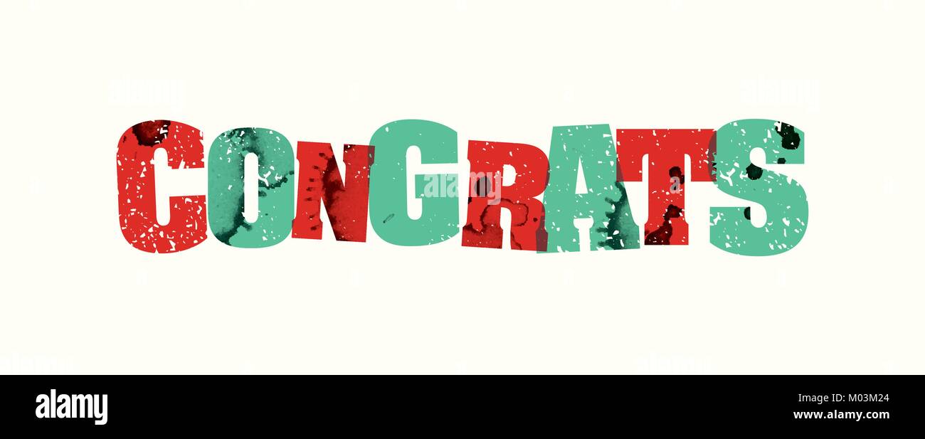 The word CONGRATS concept printed in letterpress hand stamped colorful ...