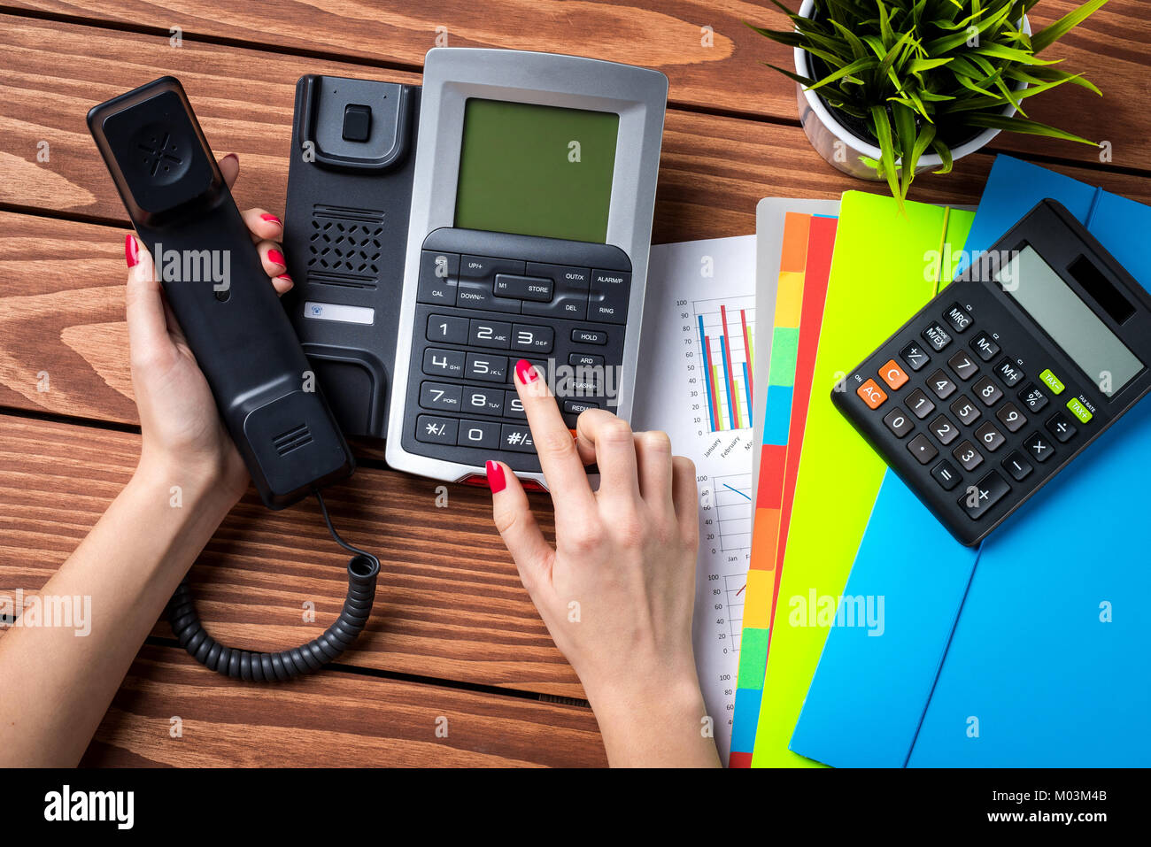 Overhead shot of office desktop Stock Photo - Alamy