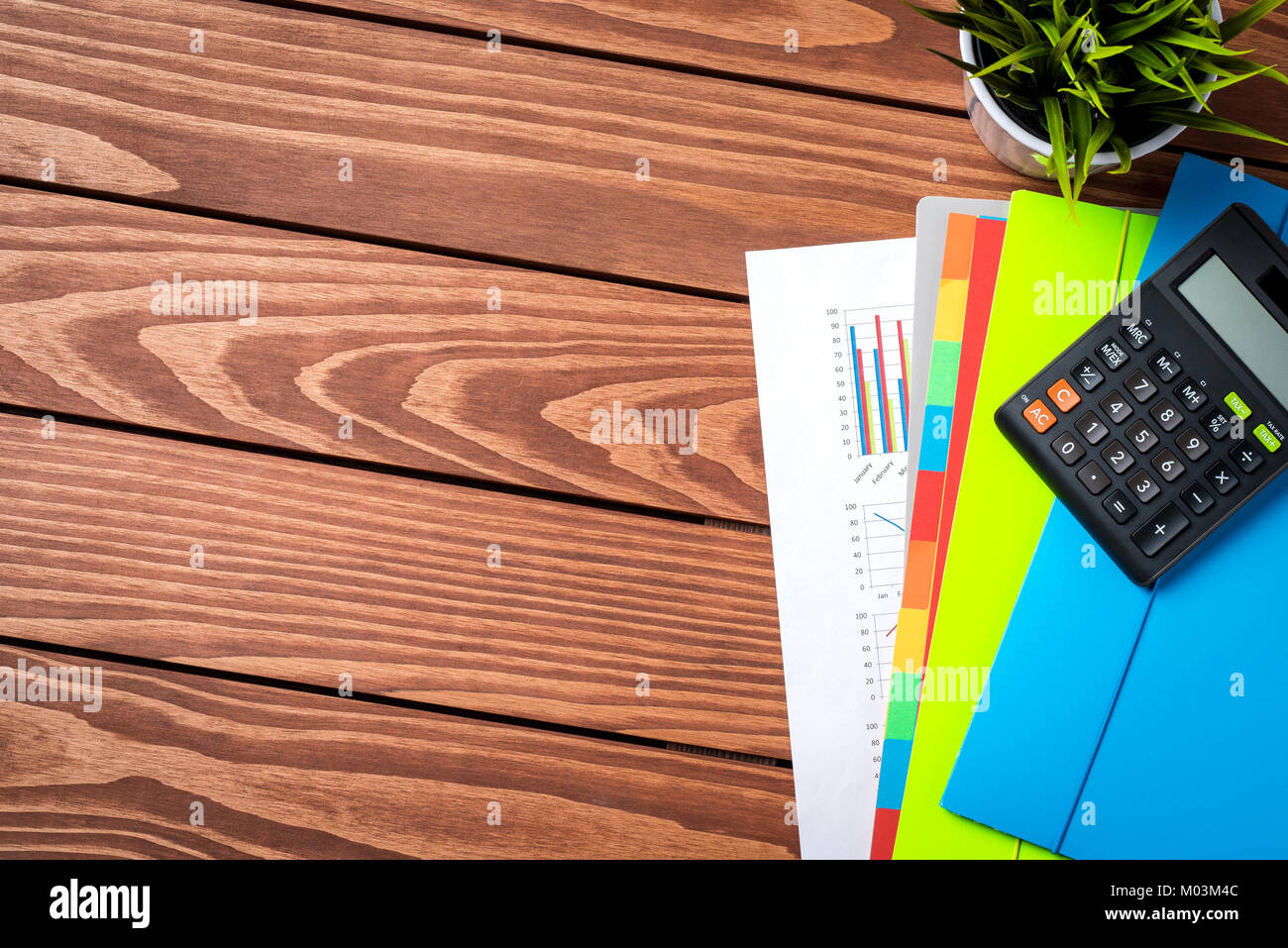 Overhead shot of office desktop Stock Photo - Alamy