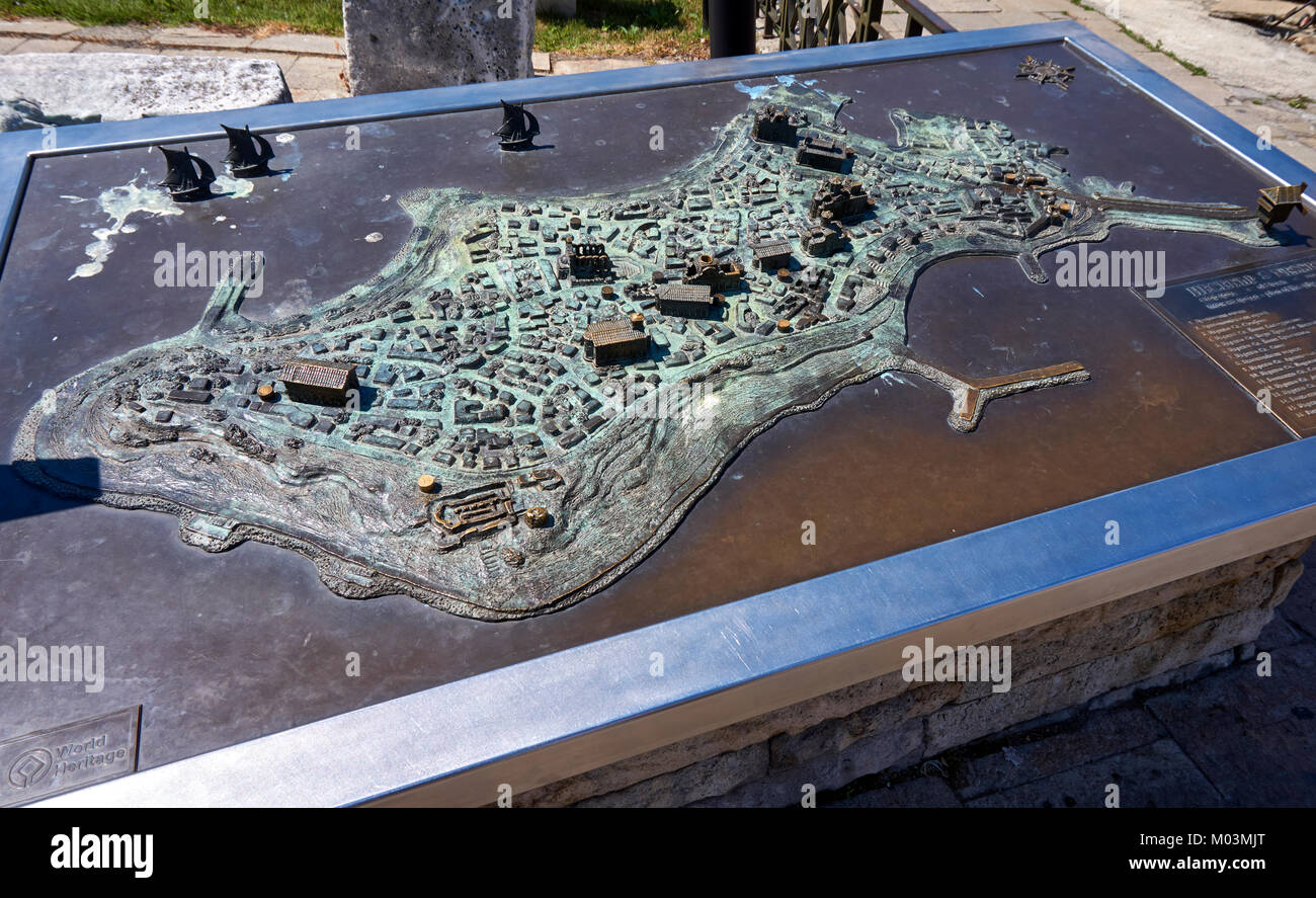 Map of Old City of Nessebar made out of metal, Nessebar, Bulgaria Stock ...