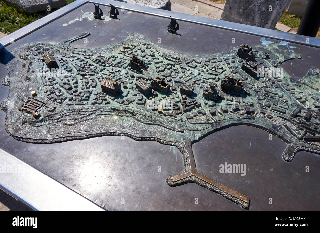 Map of Old City of Nessebar made out of metal, Nessebar, Bulgaria Stock ...