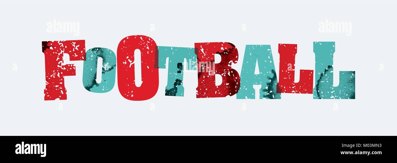The word FOOTBALL stamped with blocks and paint on a plain background ...