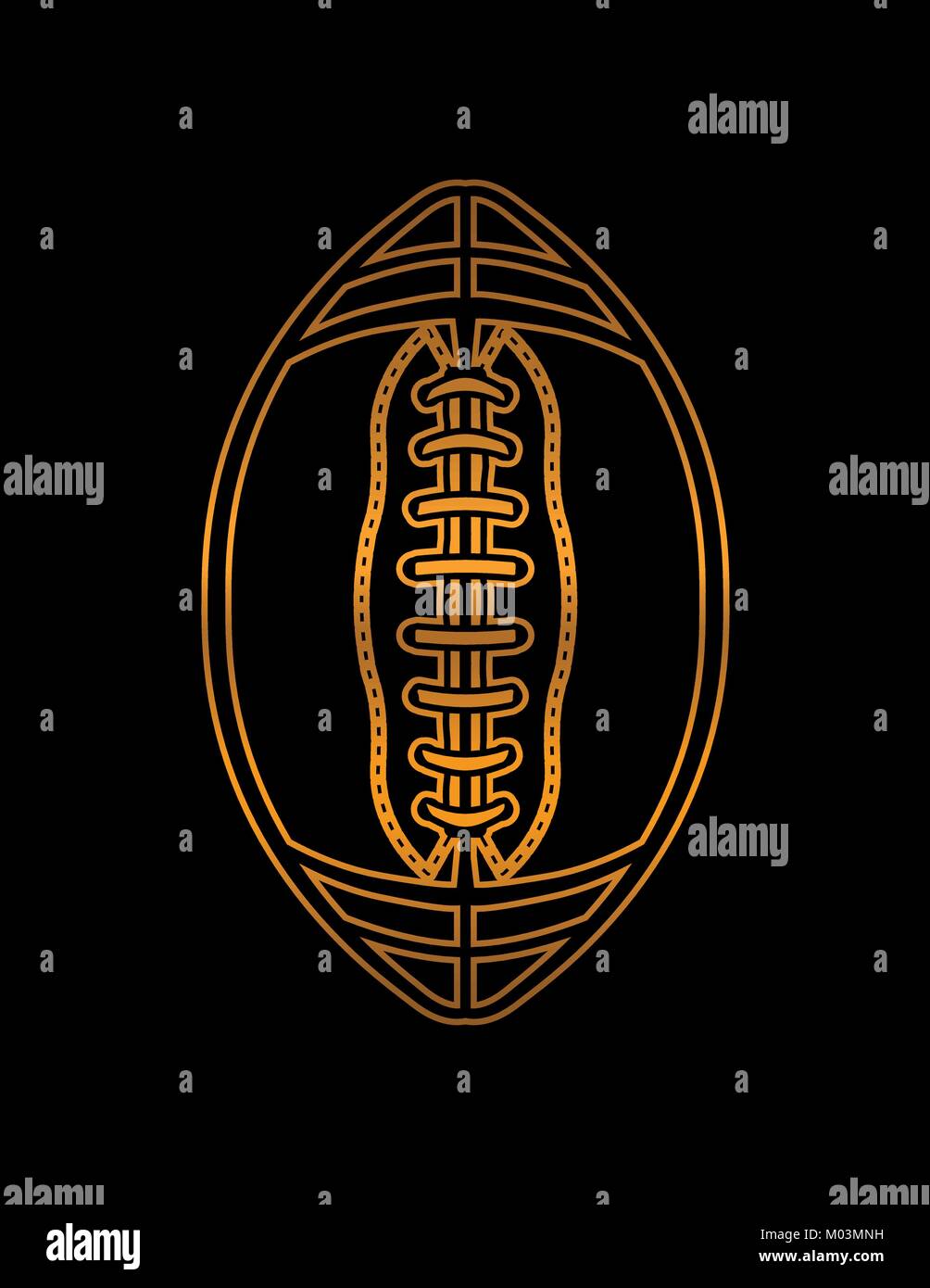 A gold color American football icon on a black background illustration ...