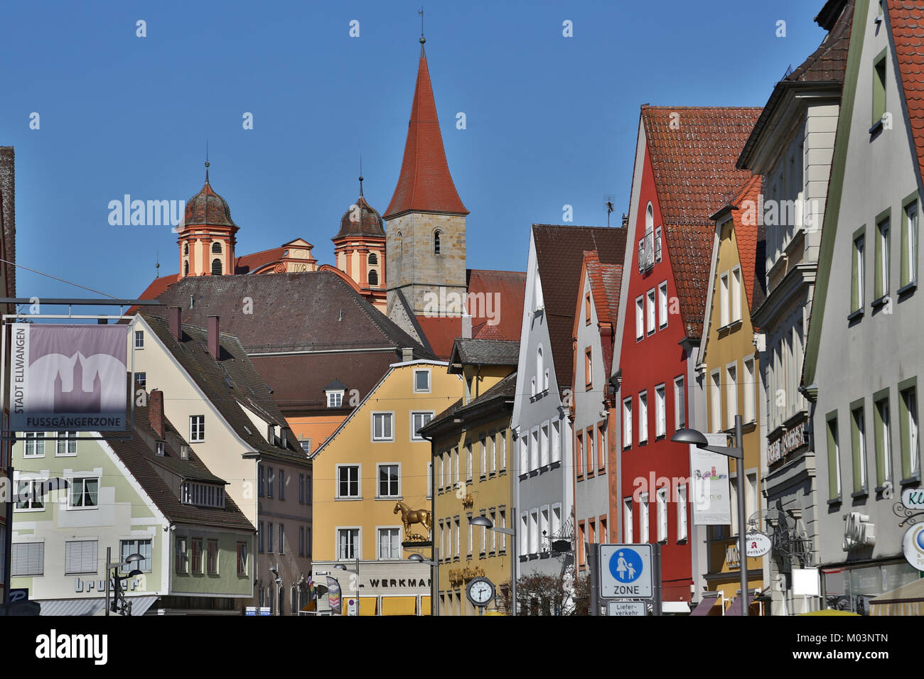 Old buildings and temples at the historic center of Ellwangen, Germany ...
