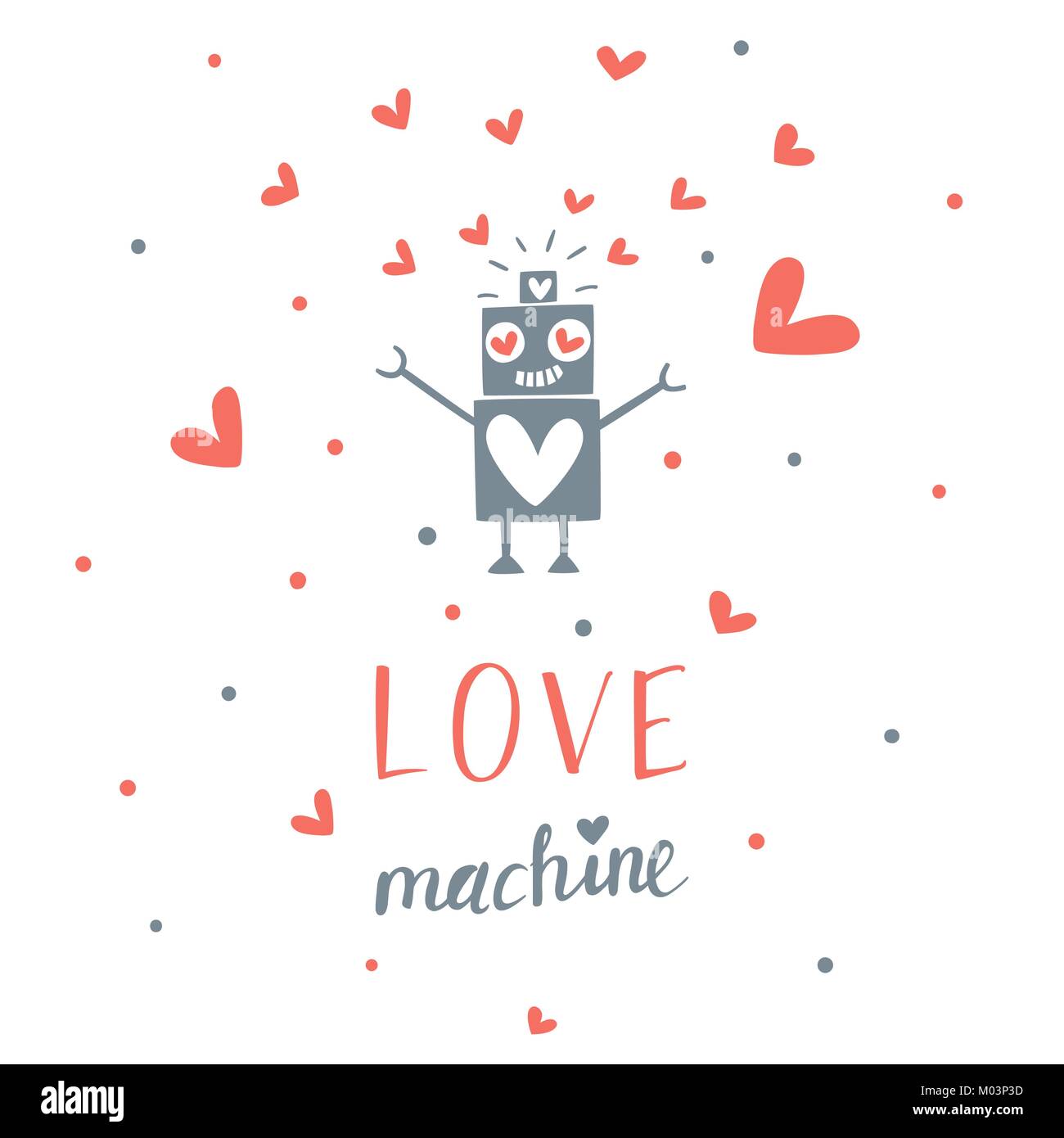 Valentine's day greeting card with robot and hand written letters Stock ...