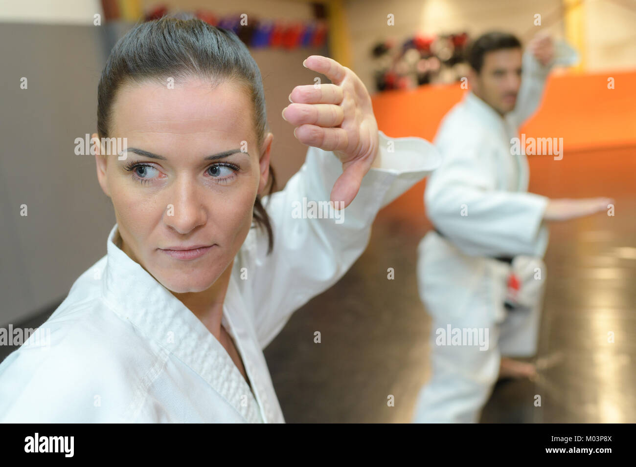 synchronize movement during martial arts practice Stock Photo - Alamy