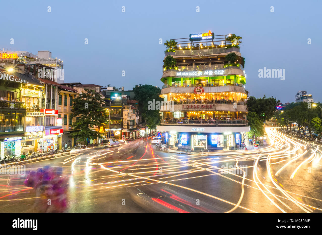 Hanoi,Vietnam - November 2,2017 : Evening view of busy traffic in an ...