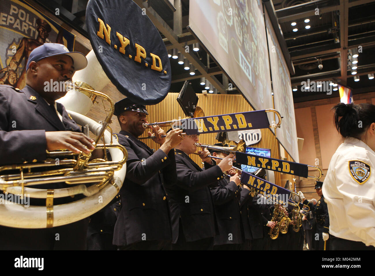 New York, NY, USA. 18th Jan, 2018. The NYPD Marching Band attends the ...