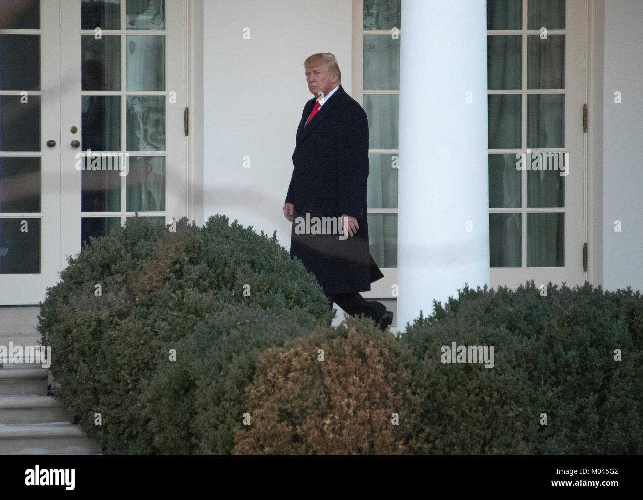 United States President Donald J. Trump walks on the Colonnade to the ...