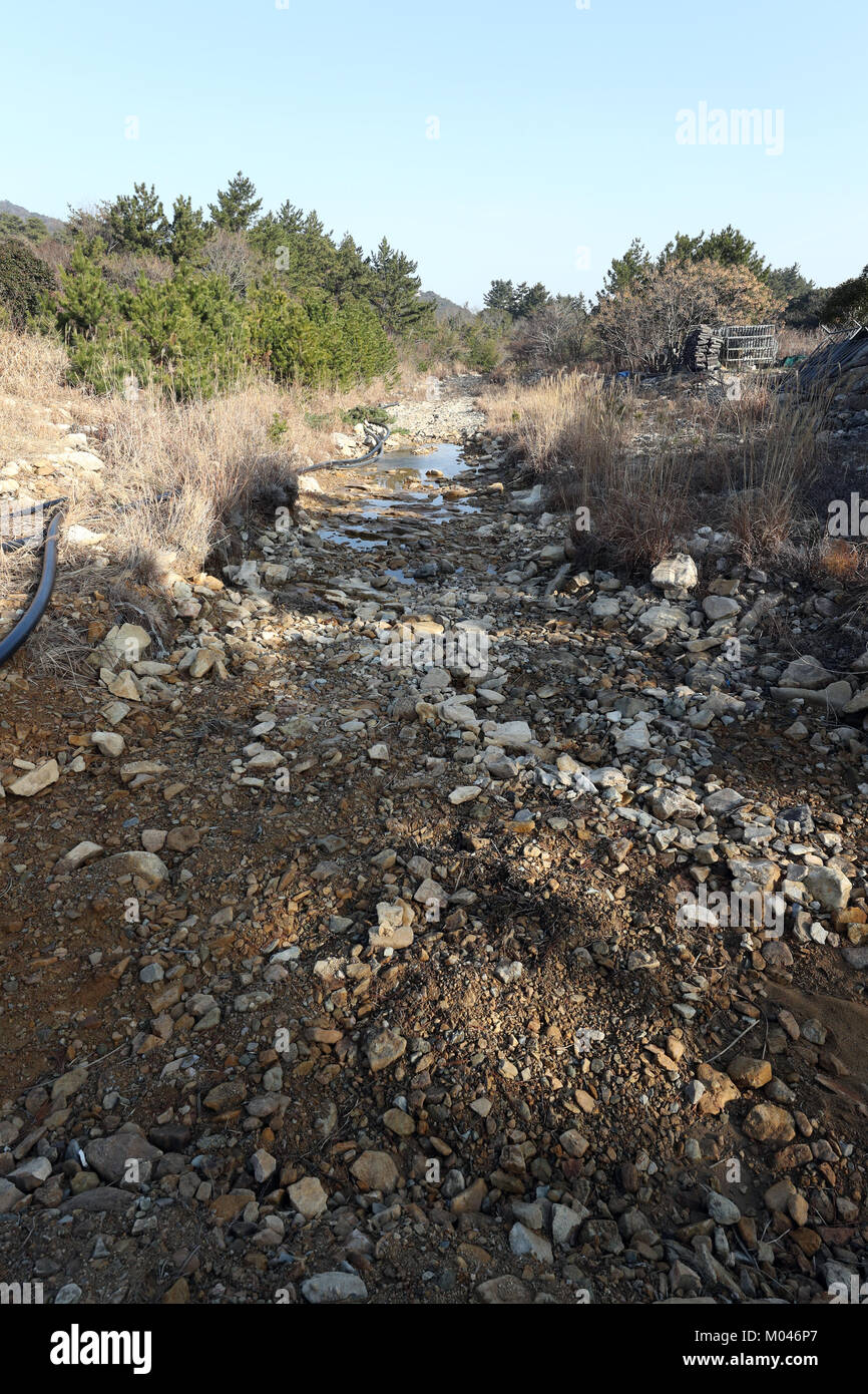 19th Jan, 2018. Drought hits S. Korean island The bed of a stream is ...