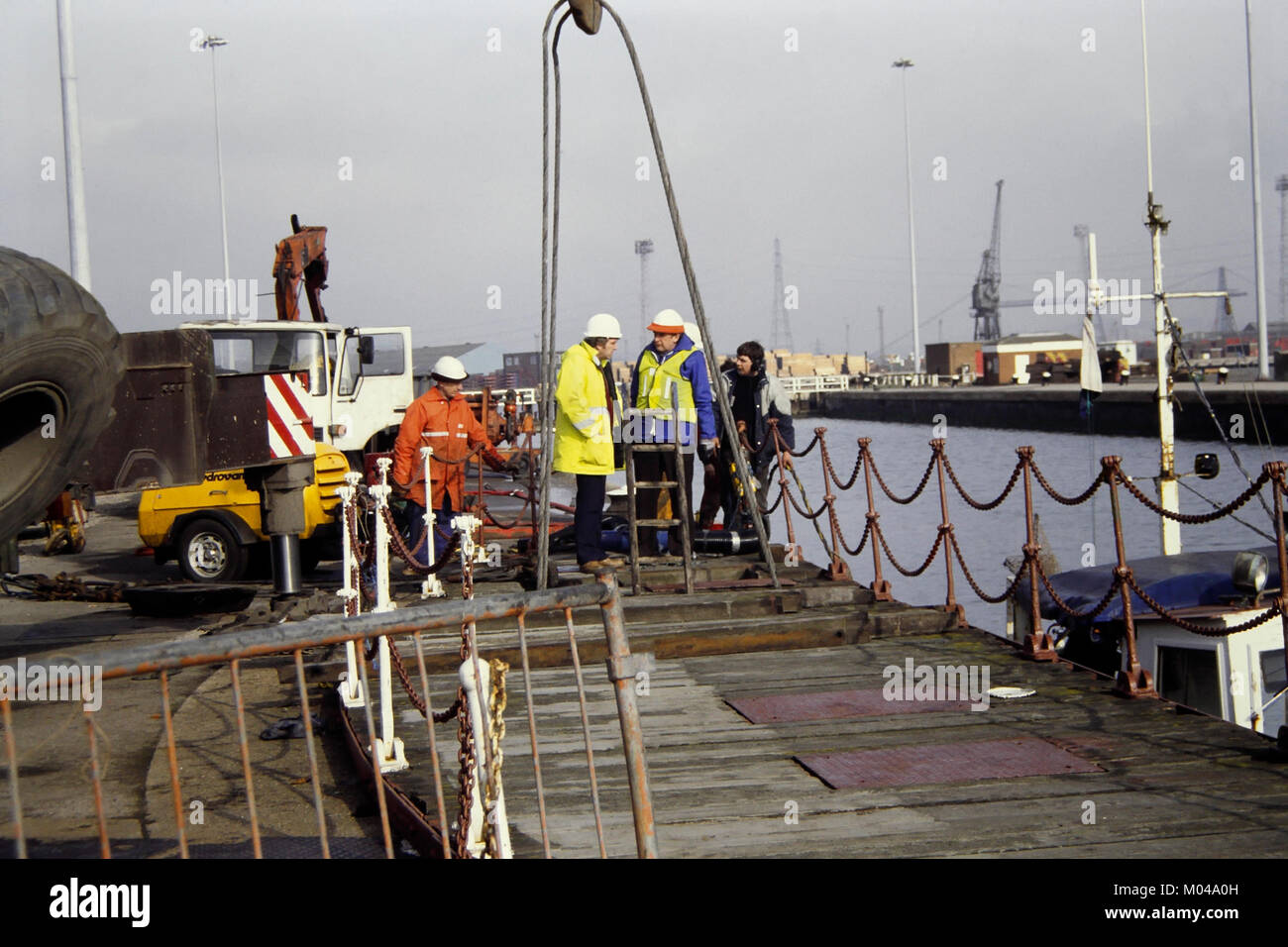 Civil engineering works, repairing lock gates, Newport Docks Wales UK ...