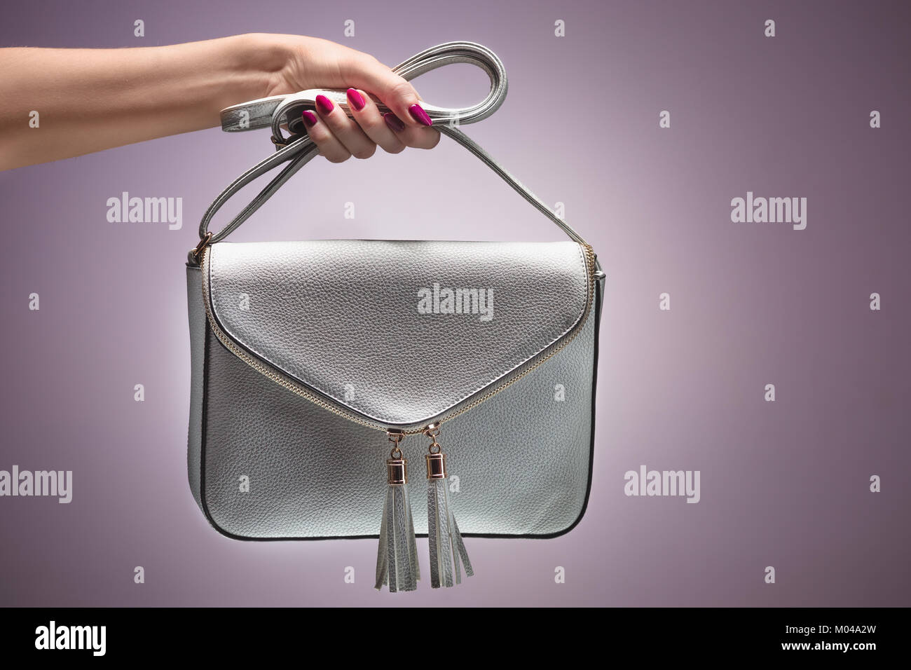 Fashion. Female hand Stylish Trendy Handbag clutch Stock Photo - Alamy