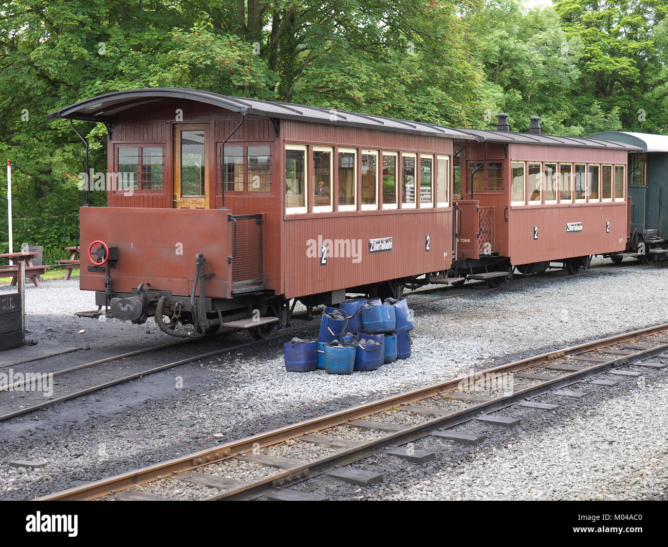 Wooden coaches part of the Welshpool and Llanfair light railway rolling ...